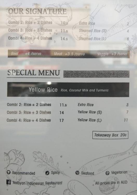 Menu at Nelayan Restaurant, Melbourne