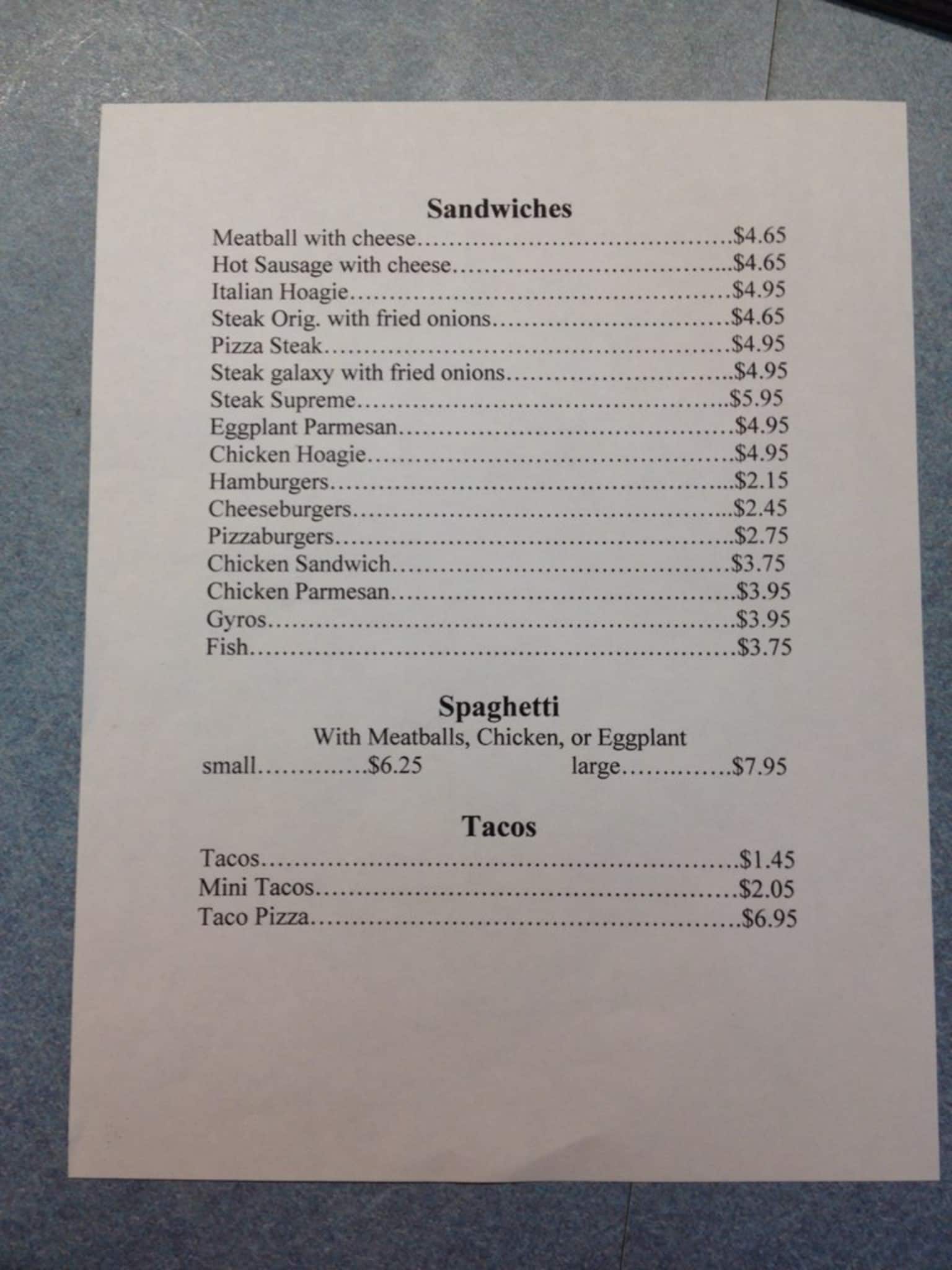 Menu at Center Pizza pizzeria, Monaca