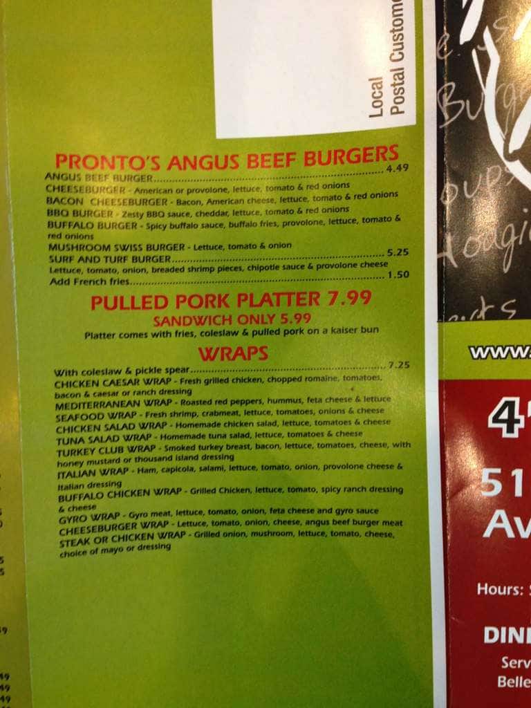 Menu at Pizza Pronto Pizza and Gyro House pizzeria, Avalon