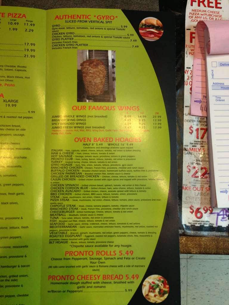 Menu at Pizza Pronto Pizza and Gyro House pizzeria, Avalon