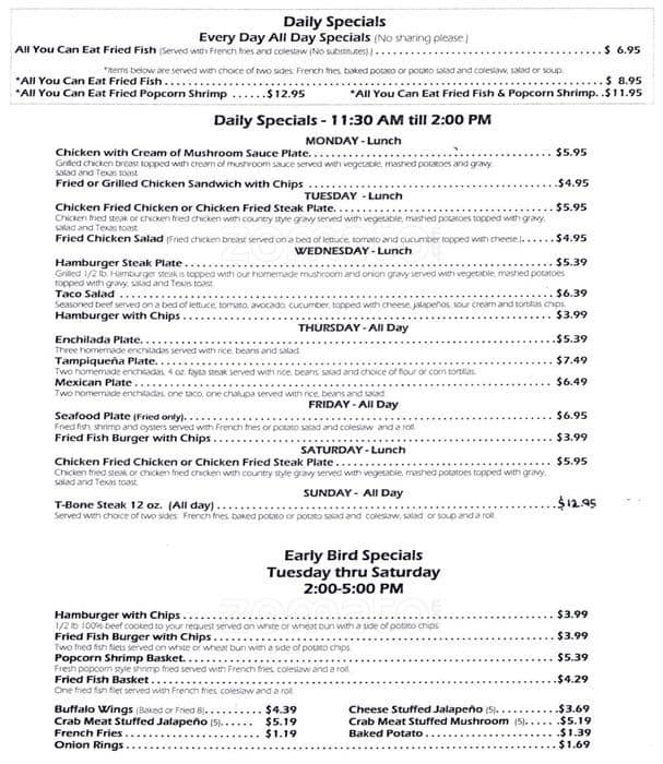 Menu at White Sands Bar & Grill, Inn&Suites, Bait Shop, and Marina ...