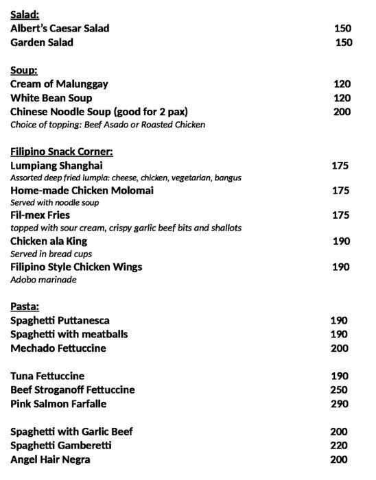 Menu at Mosaic by the Creek Cafe, Marikina