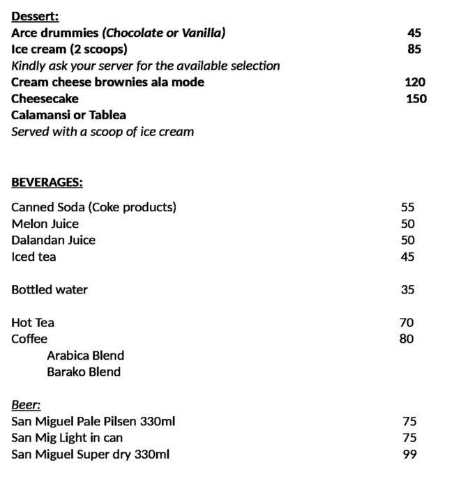 Menu at Mosaic by the Creek Cafe, Marikina