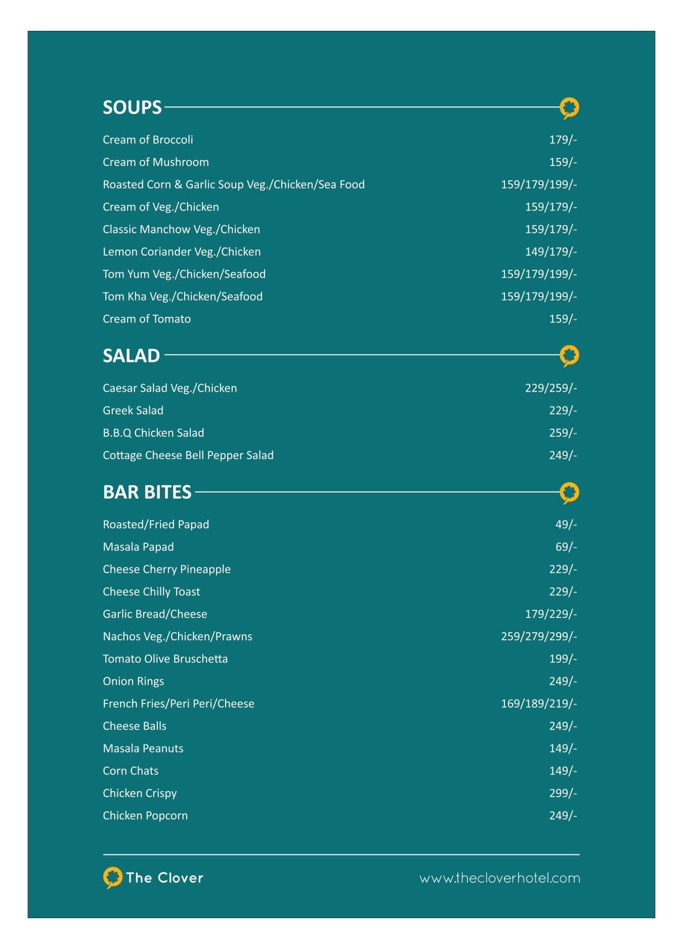 Menu of The Clover Bar And Kitchen, Chinchwad, Pune