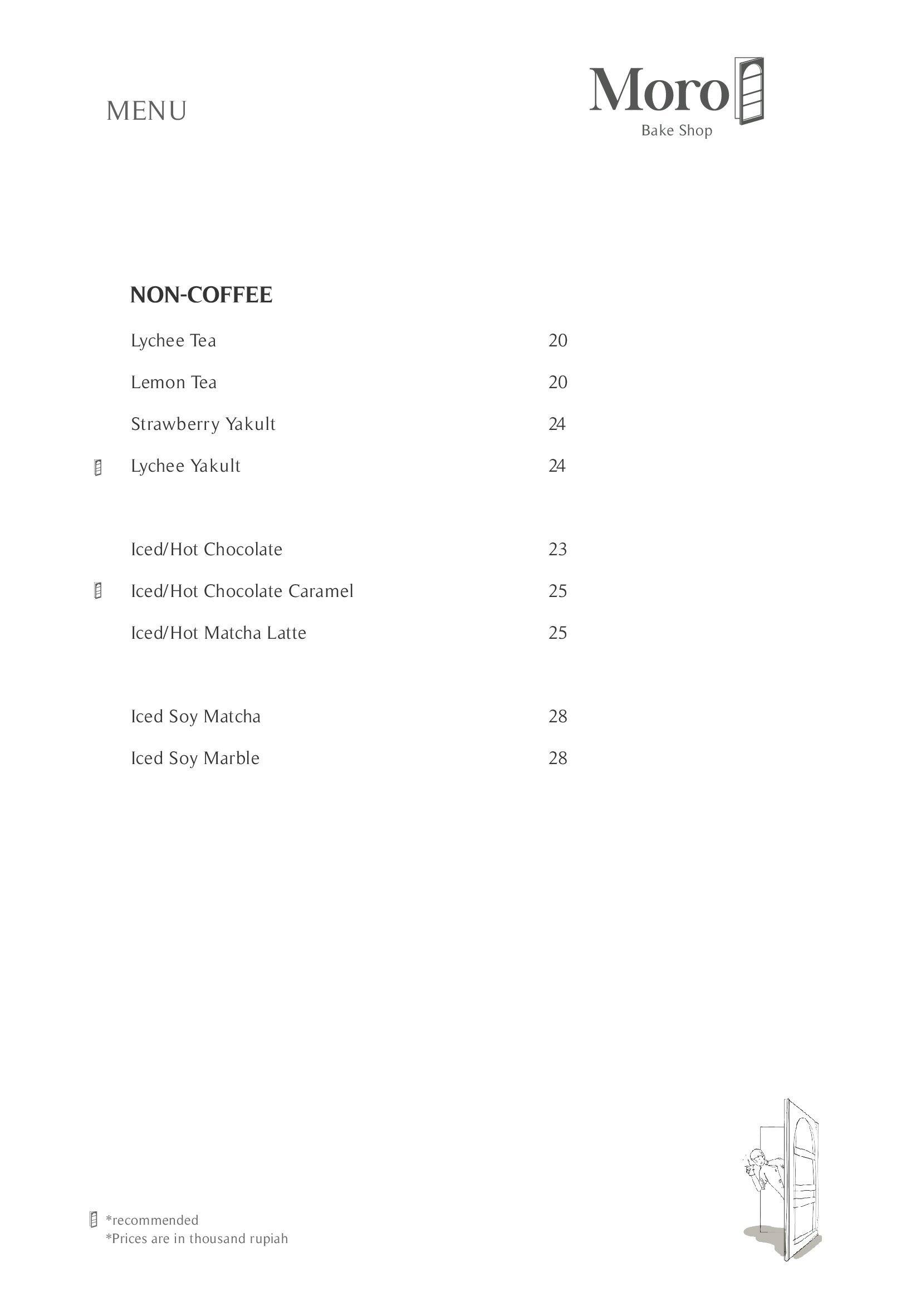 Menu at Moro Coffee, Bread and Else cafe, North Jakarta