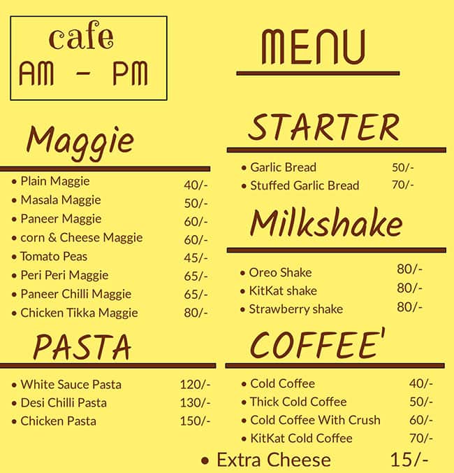 Menu at CAFE AM PM, Pune