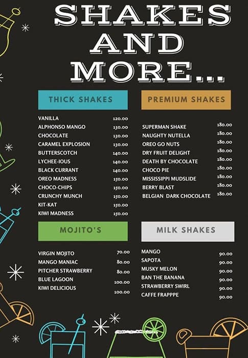 Menu of Shakes And More, Lingampally, Hyderabad