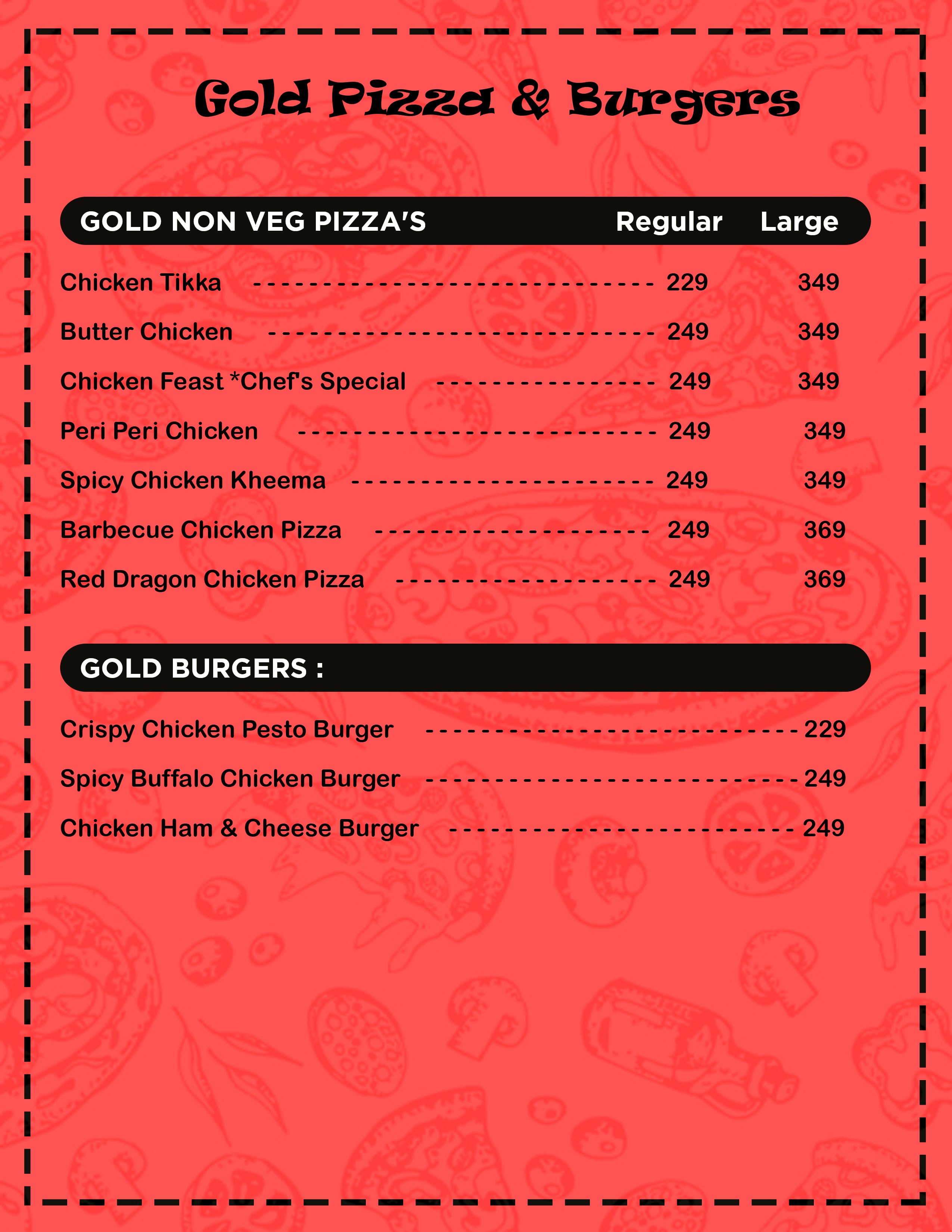 Menu of Gold Pizza & Burgers, Near Andheri East Station, Mumbai