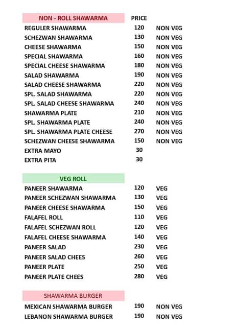 Menu of Shawarma.co - Lassi Wassi, Kothrud, Pune