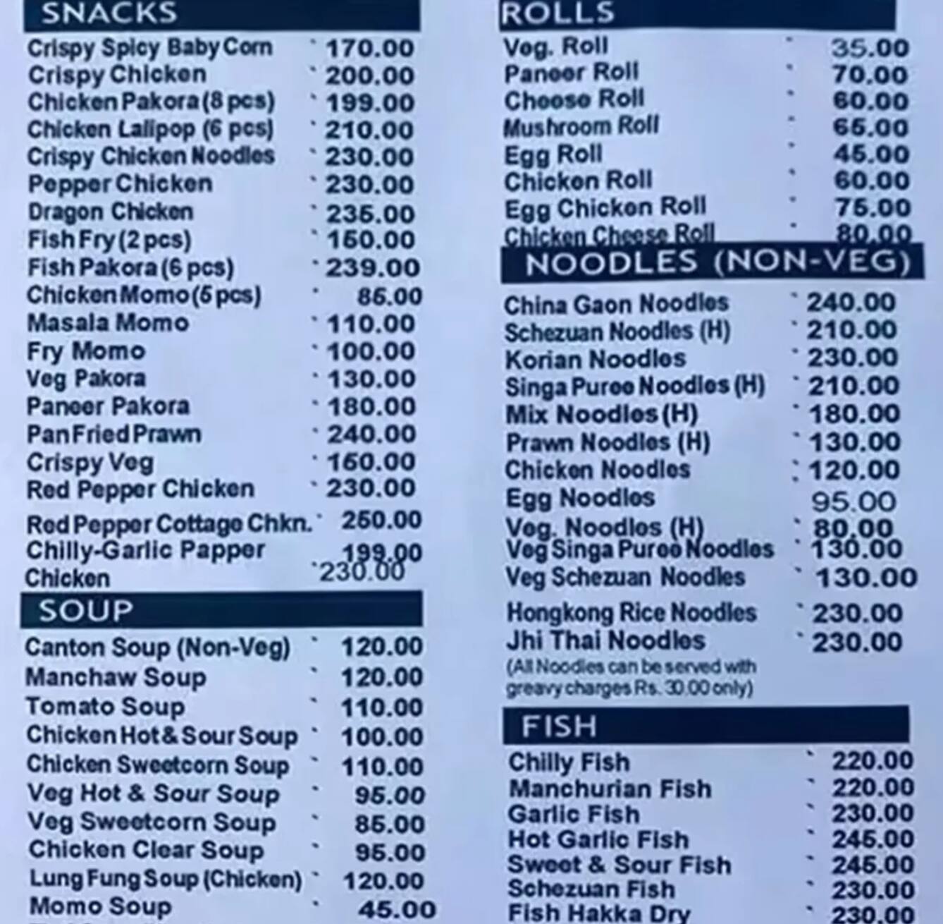 Menu of Chinese Hut, Bellandur, Bangalore