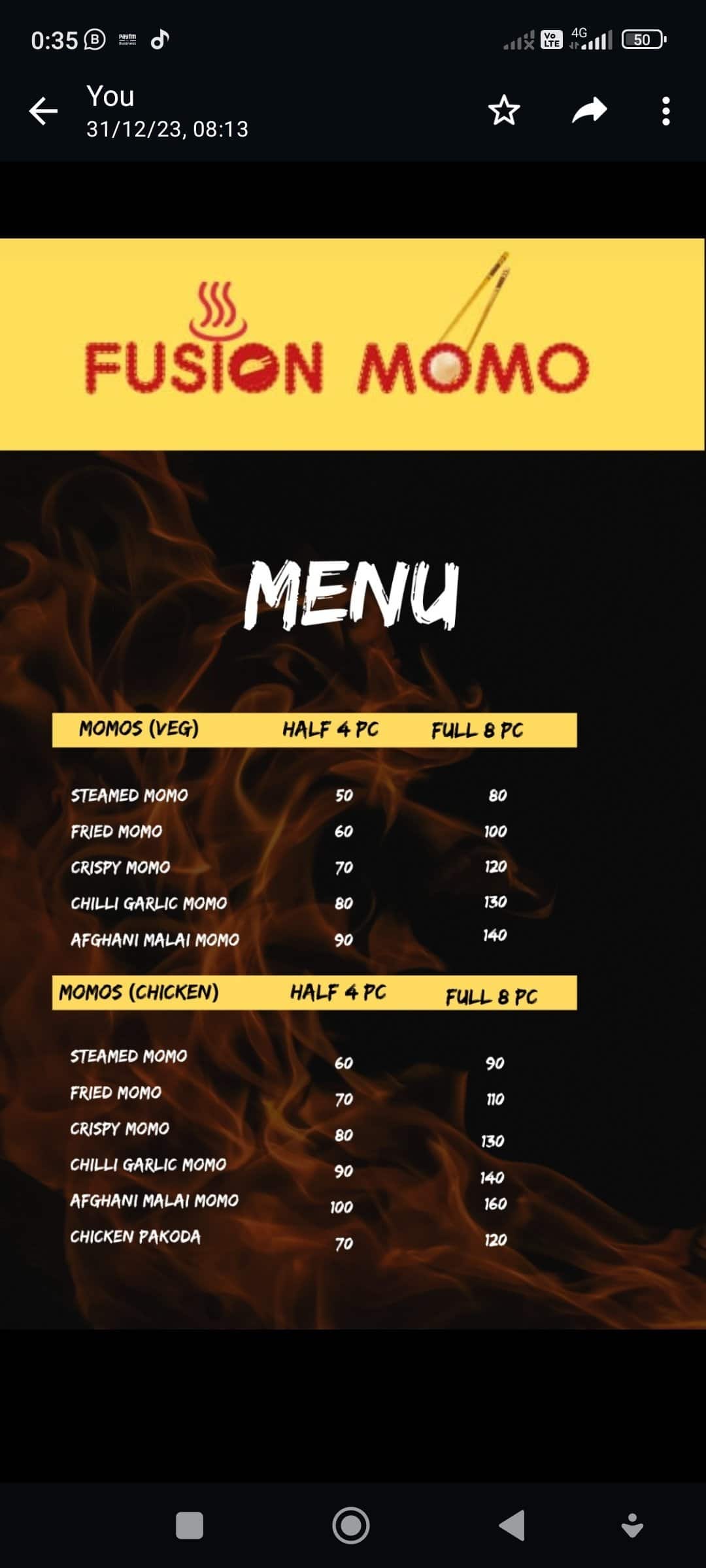 Menu of Fusion Momo, Sonari, Jamshedpur