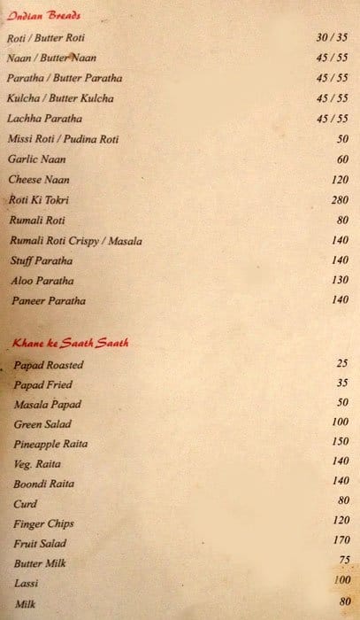 Menu at SKY DHABA,, Kalyan