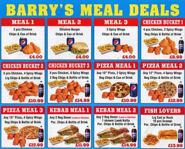 Menu at Barry's Fish Bar, London