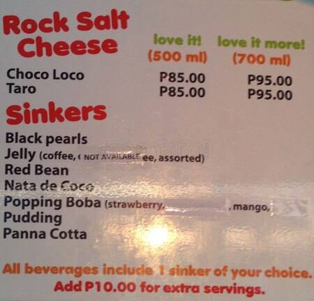 Menu at Frutti FroYo desserts, Muntinlupa