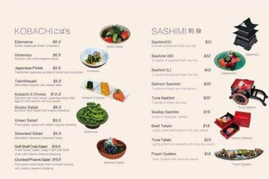 Menu at Kaiseki restaurant, Auckland