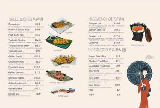 Menu at Kaiseki restaurant, Auckland