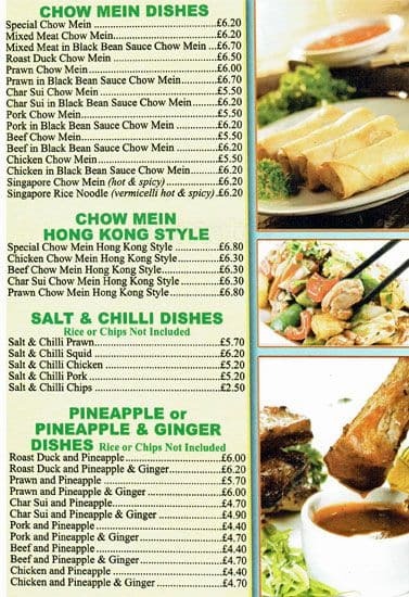 Menu at Canton Cuisine restaurant, Edinburgh