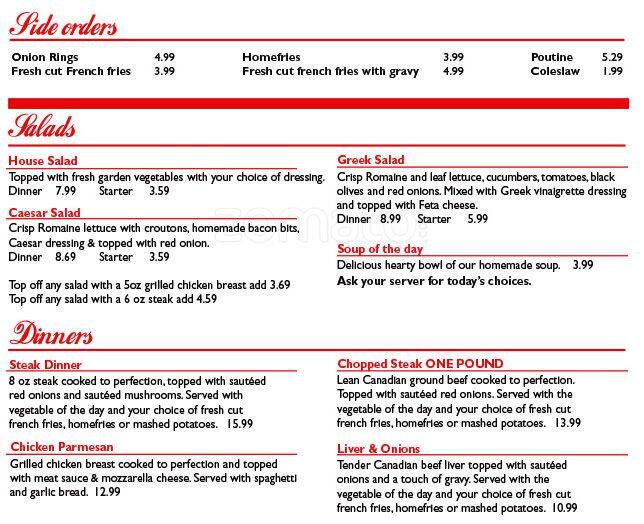 Menu at Troy's Diner Inc restaurant, Milton, 295 Main St E
