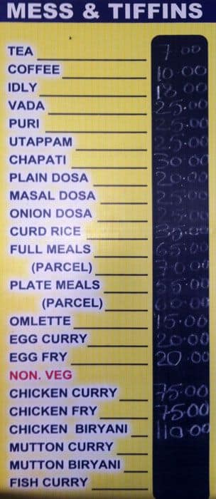 Menu at Sri Balaji Mess and Curry point, Hyderabad, Plot No:78