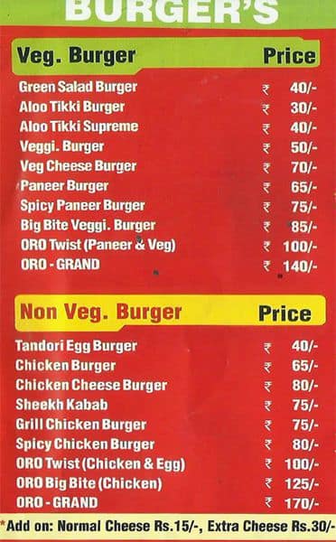 Menu at OROBITE - QSR : Head Office, Kharar