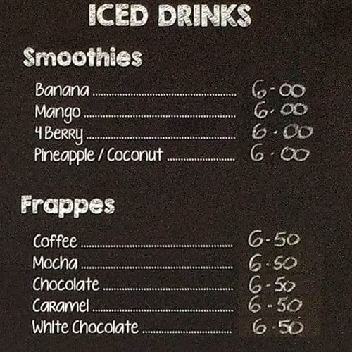 Menu at Generations Cafe, Sandgate