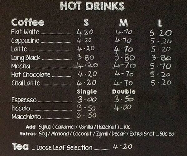 Menu at Generations Cafe, Sandgate