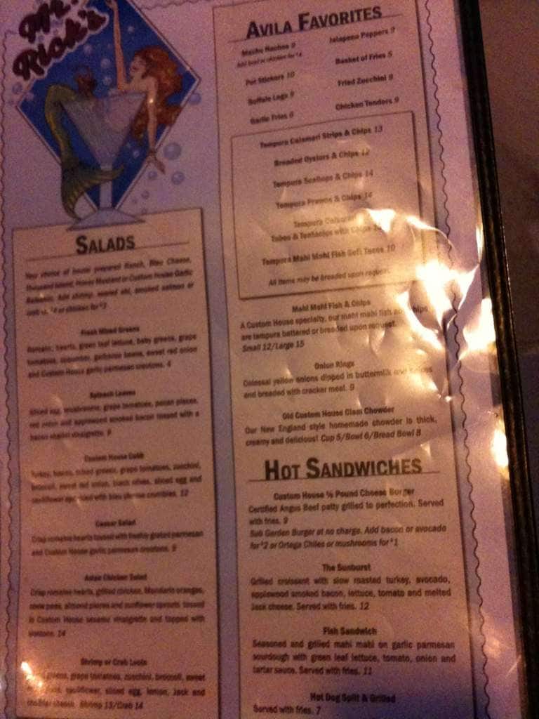 Menu at Mr. Rick's pub & bar, Avila Beach