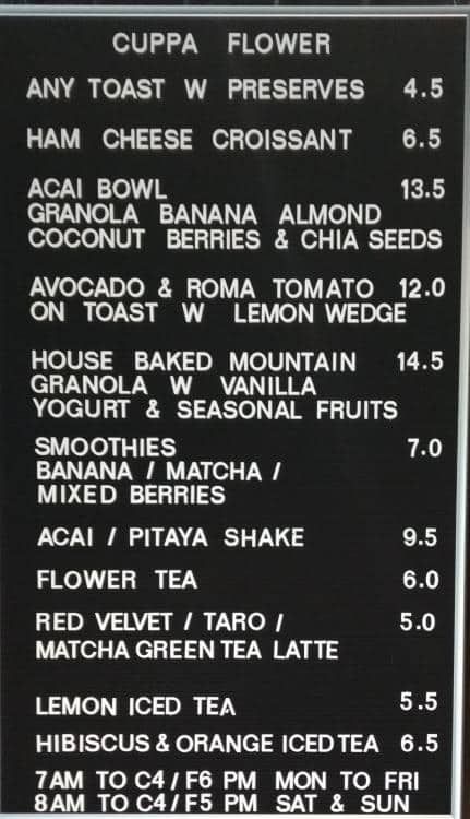 Menu at Cuppa Flower cafe, Mascot, Shop 2