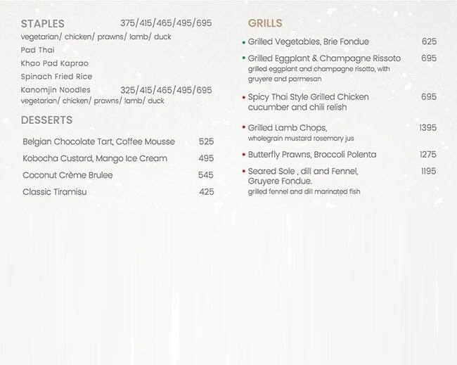 Menu at Bo tai Qutub, New Delhi