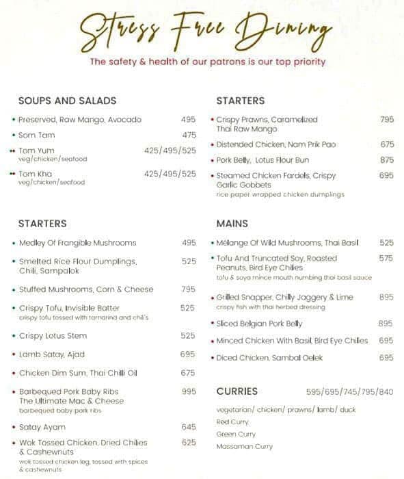 Menu at Bo tai Qutub, New Delhi