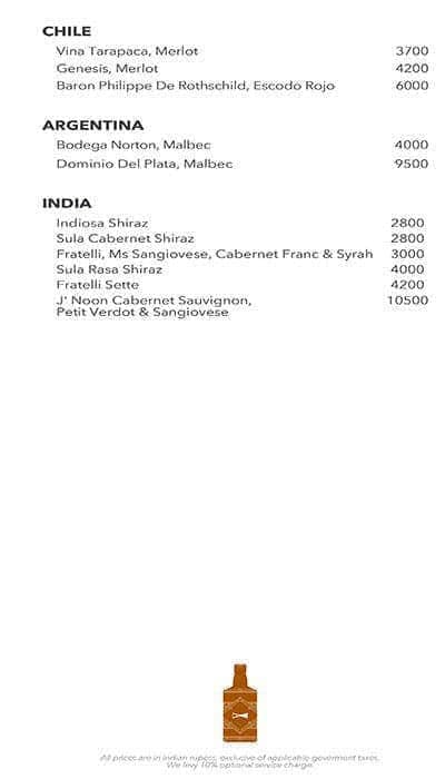 Menu at Bo tai Qutub, New Delhi