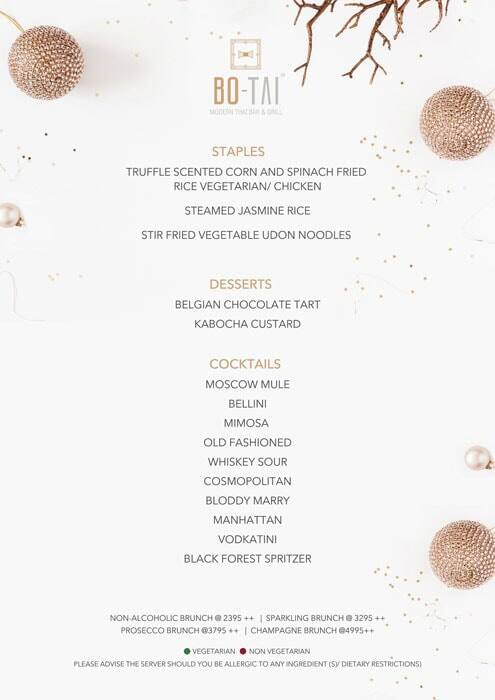Menu at Bo tai Qutub, New Delhi
