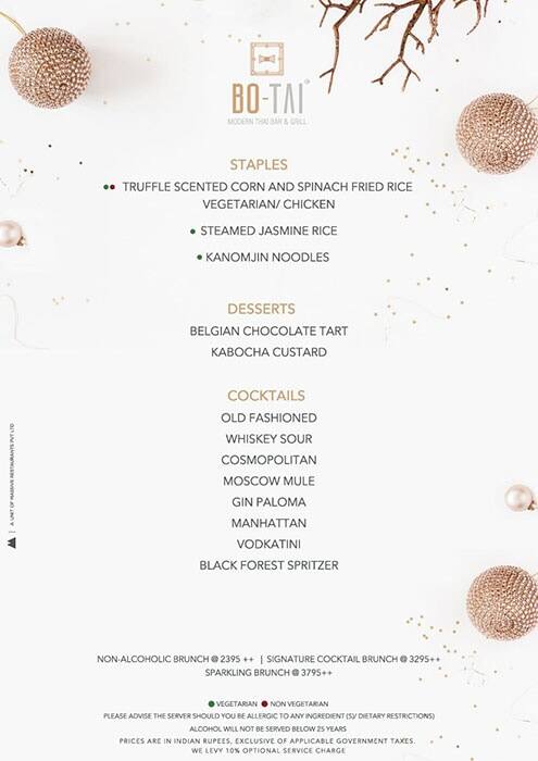 Menu at Bo tai Qutub, New Delhi