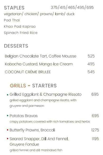 Menu at Bo tai Qutub, New Delhi