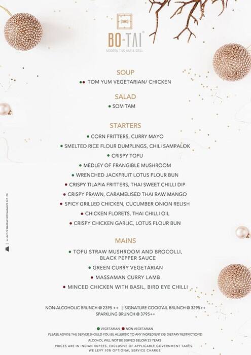 Menu at Bo tai Qutub, New Delhi