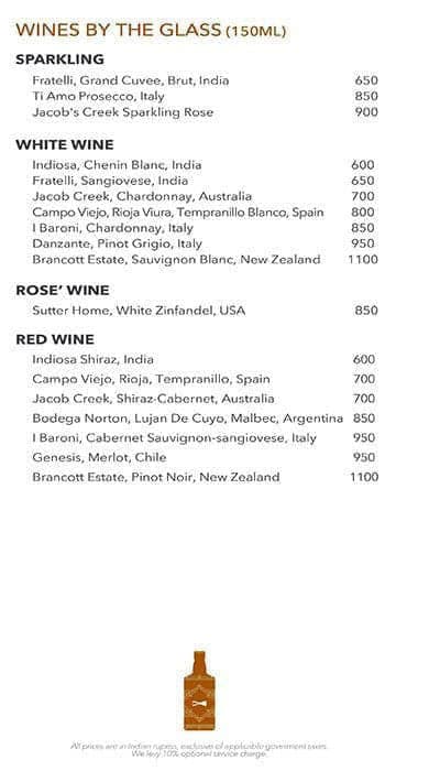 Menu at Bo tai Qutub, New Delhi