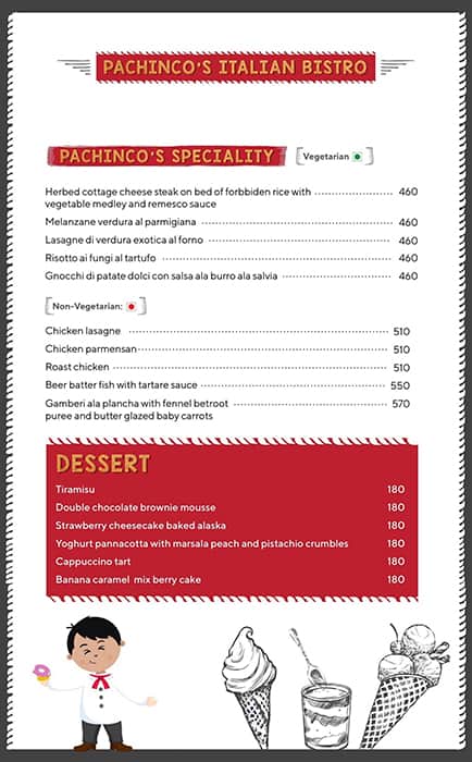 Menu of Pachinco, Near Andheri East Station, Mumbai