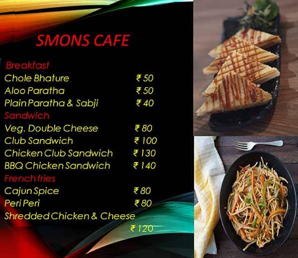 Menu of Smons Cafe, Christian Basti, Guwahati