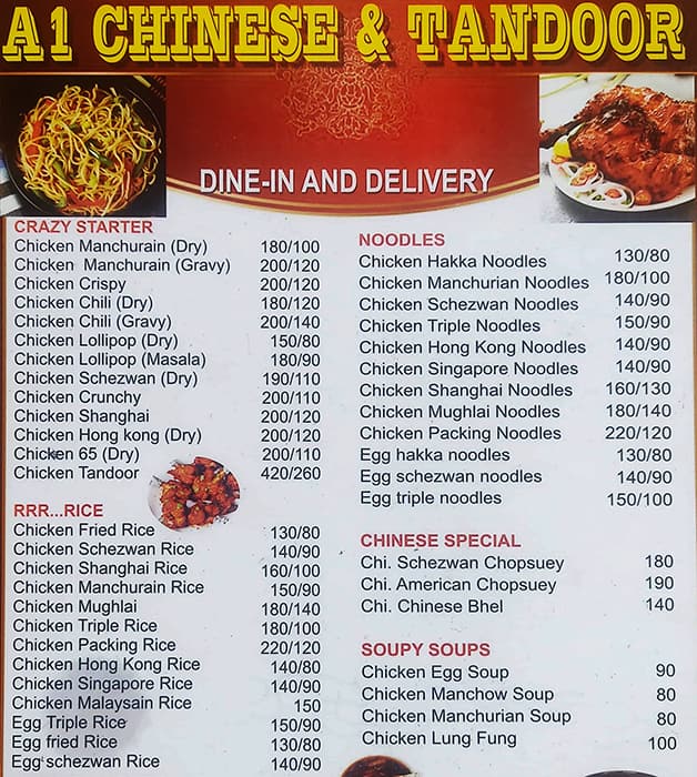 Menu of A1 Chinese And Tandoor, Bhosari, Pune