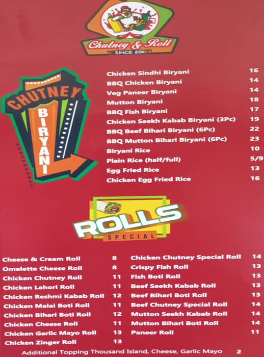 Menu at Chutney & Roll Restaurant, Dubai, P05 - Shop 2