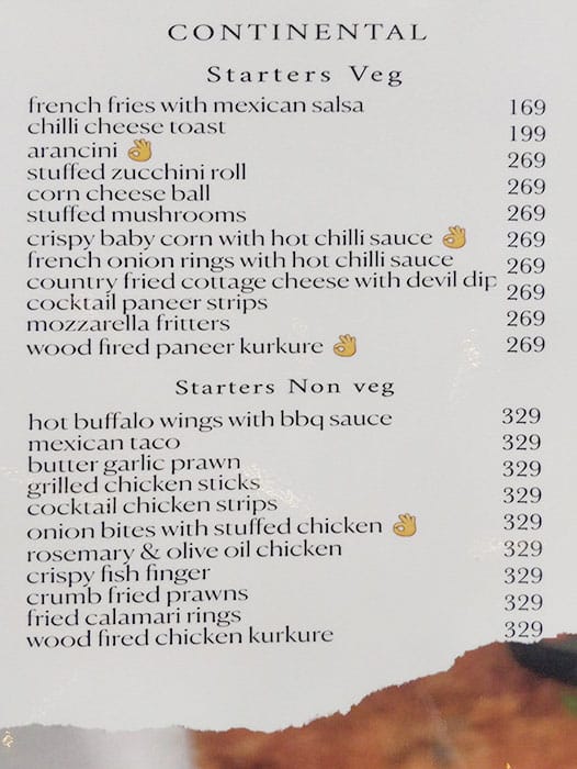 Menu at Spice club, Coimbatore