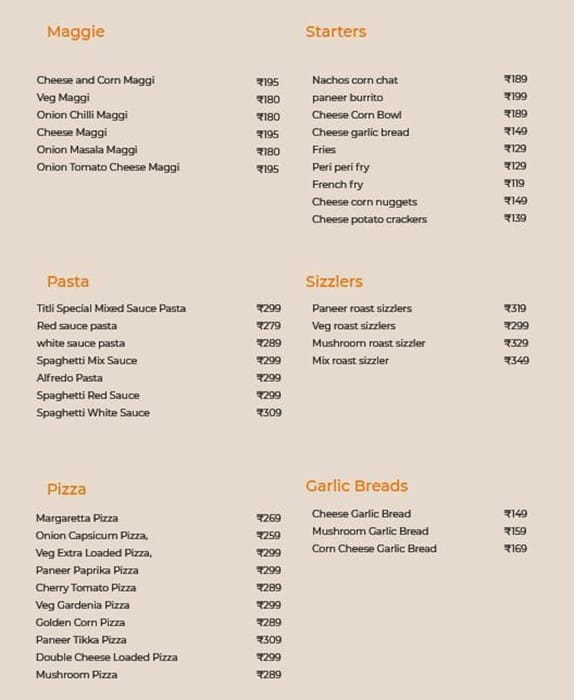 Menu at Titli Restaurant By Jashn, Ranchi