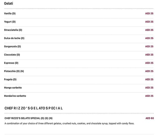 Menu of Gelateria by Cucina - Marriott Resort Palm Jumeirah, Palm ...