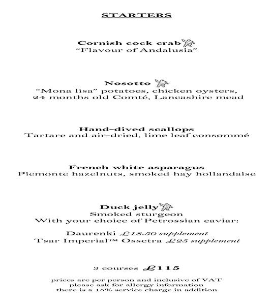 Menu at Claude Bosi at Bibendum pub & bar, London