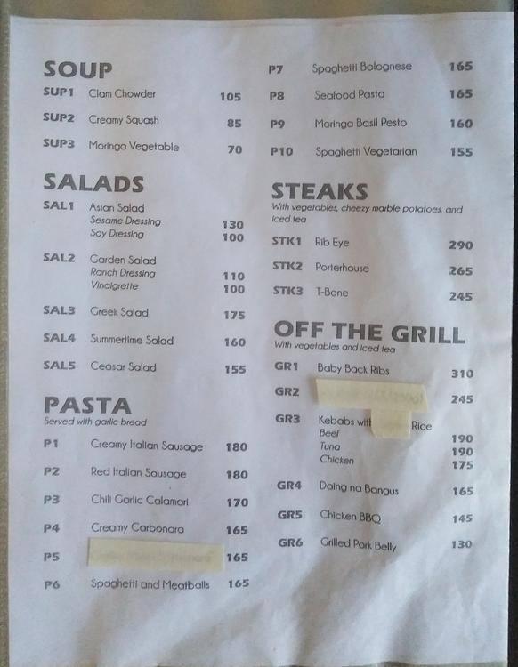 Menu at Franz Cafe, Palompon, 392J+2X8