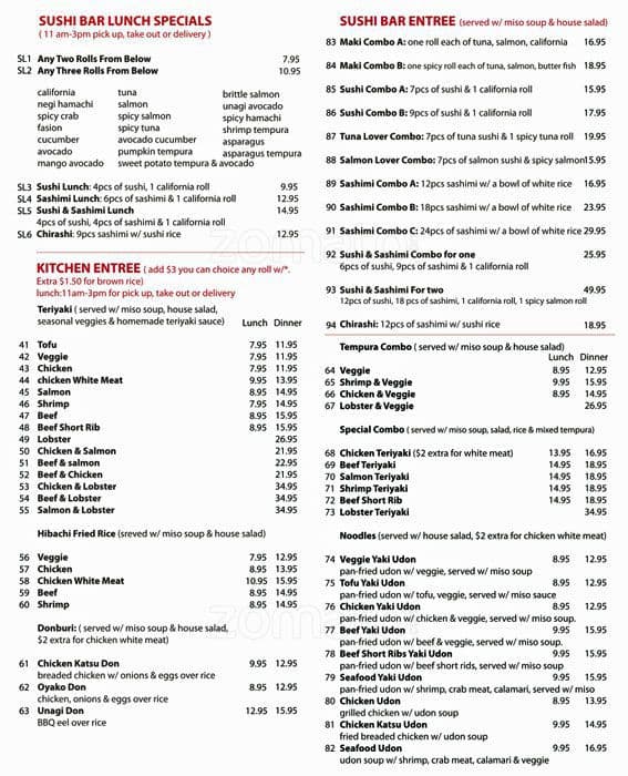 Menu at Noka All You Can Eat Sushi restaurant, Toronto