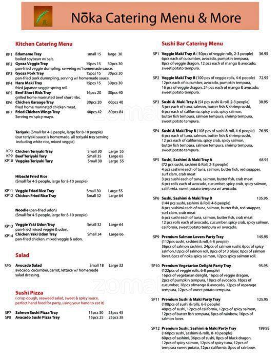 Menu at Noka All You Can Eat Sushi restaurant, Toronto