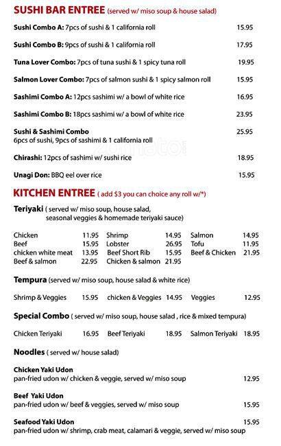 Menu at Noka All You Can Eat Sushi restaurant, Toronto