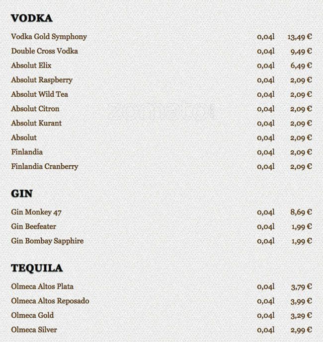 Menu at Riverside Restaurant, Nitra