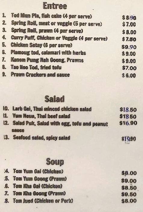 Menu at Zab Thai fast food, Box Hill South